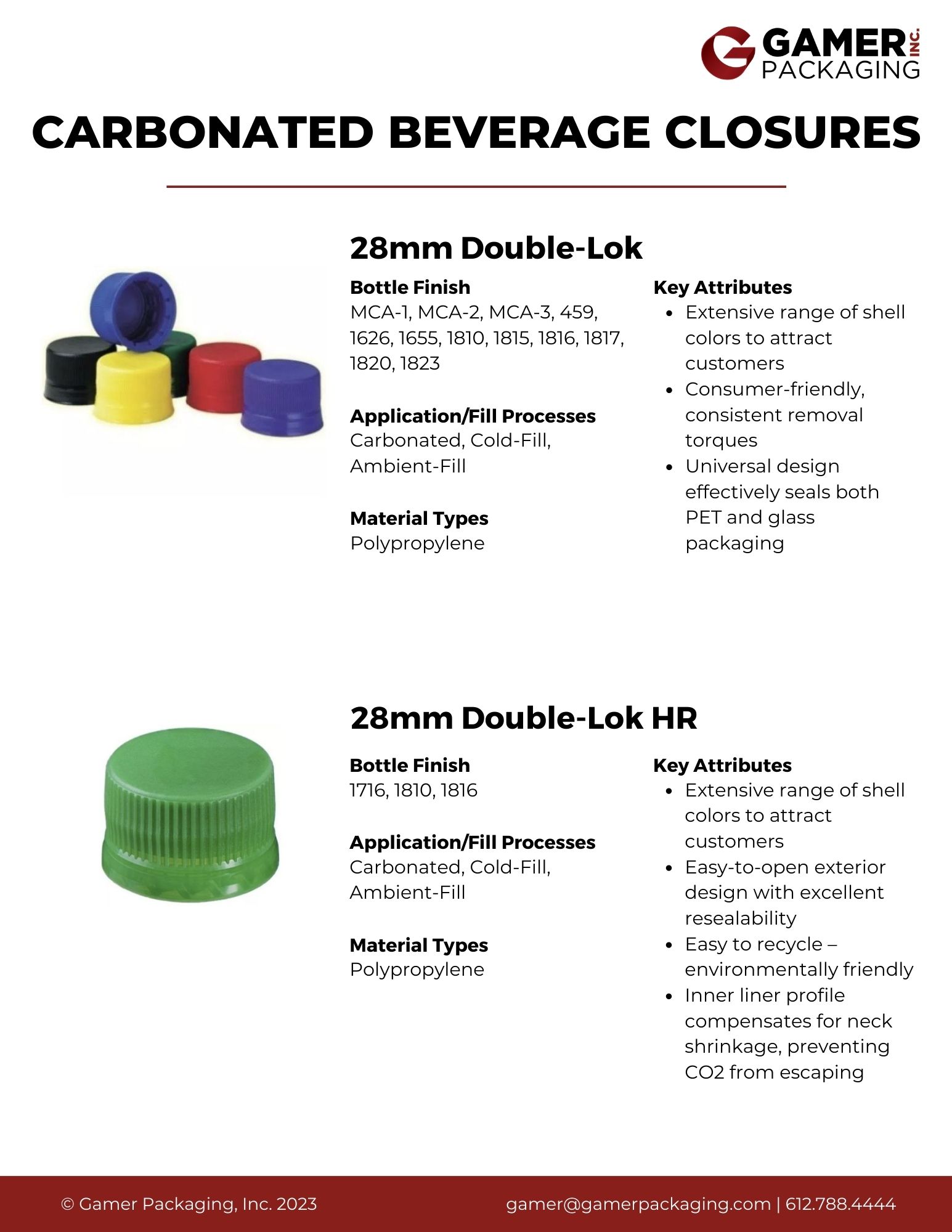 Beverage Packaging Catalog Carbonated Beverage Closures - Gamer Packaging