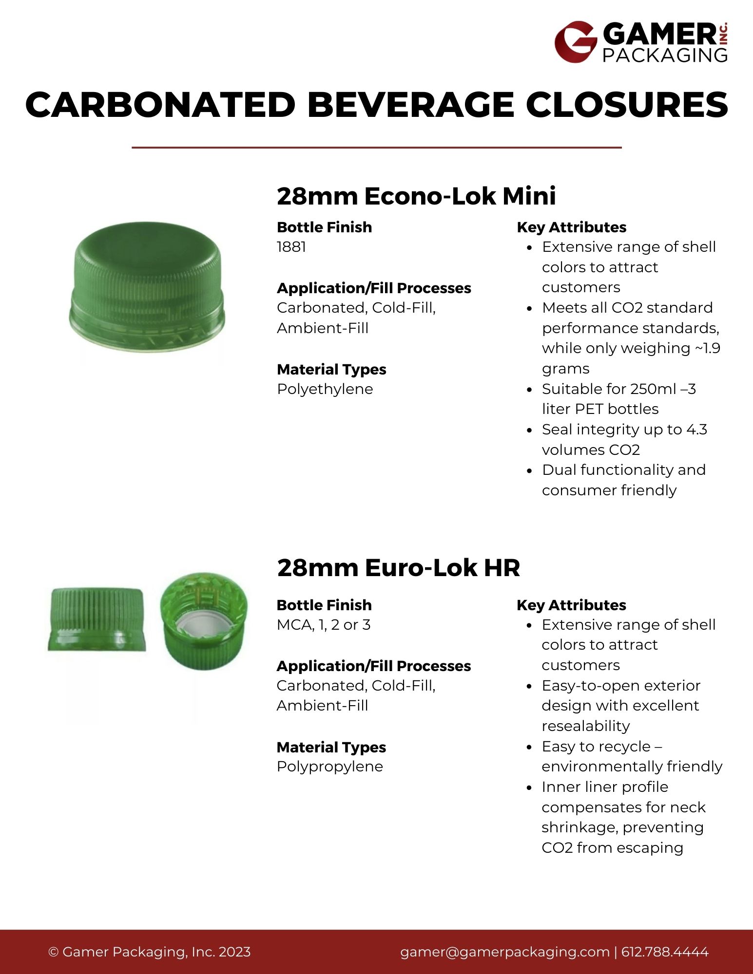 Beverage Packaging Catalog Carbonated Beverage Closures - Gamer Packaging