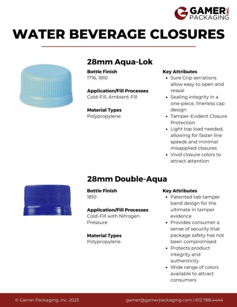 Beverage Packaging Catalog Water Closures - Gamer Packaging