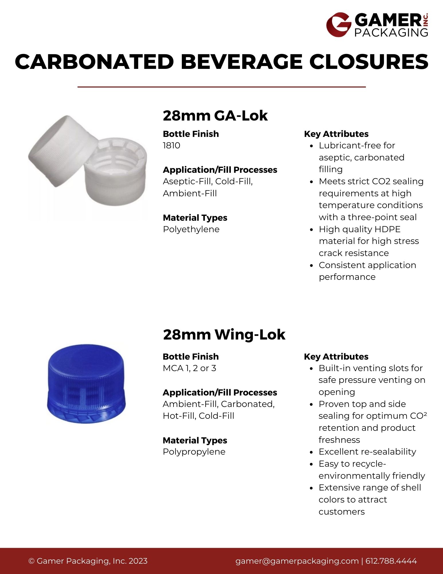 Beverage Packaging Catalog Carbonated Beverage Closures - Gamer Packaging